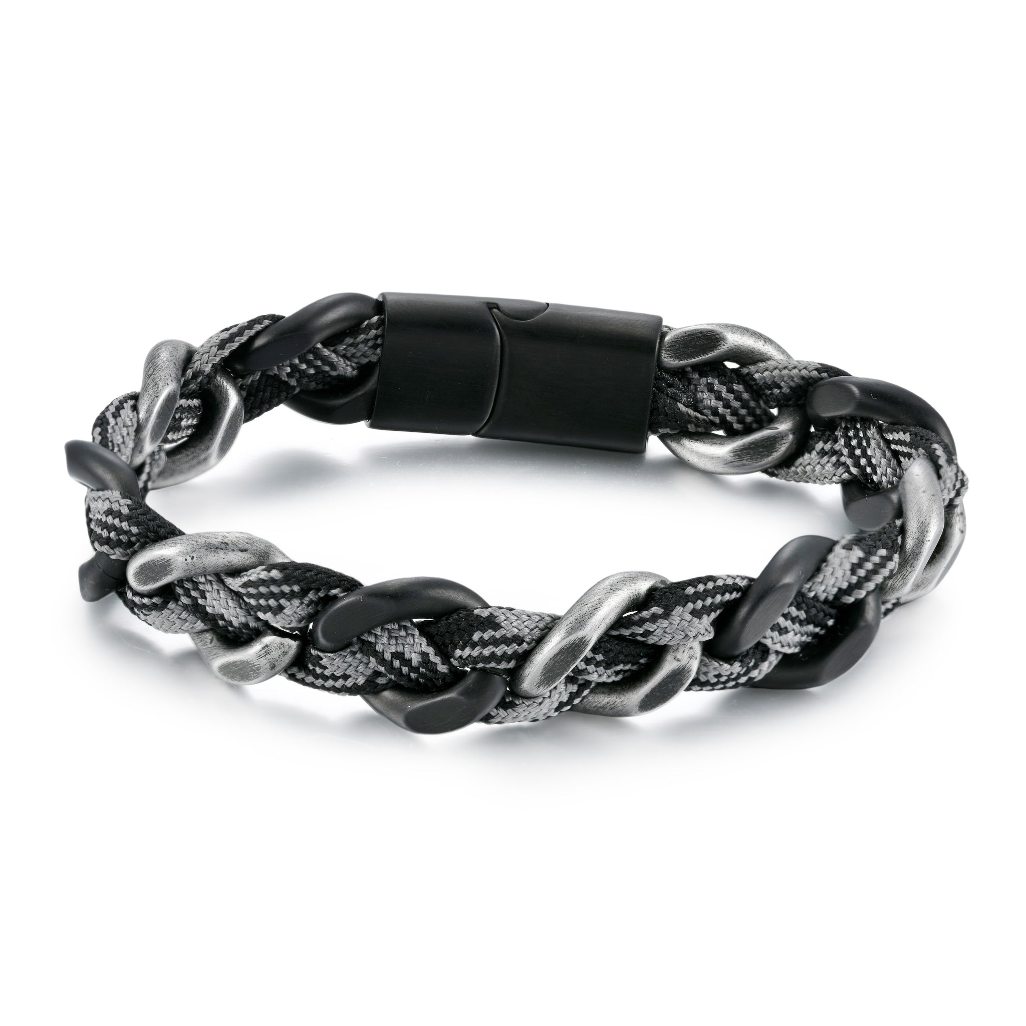 Steel Link Bracelet with Interwoven Rope, Vintage | Chain Su